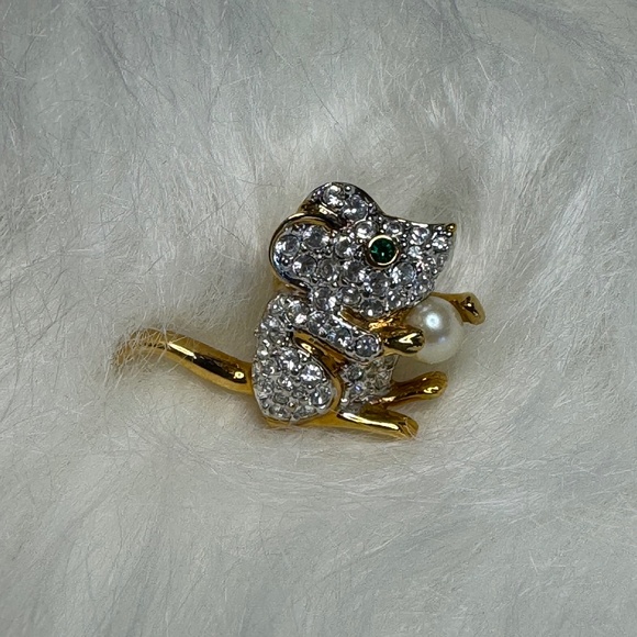 Swarovski | Jewelry | Swarovski Vintage Gold Plated Mouse Pin Tiny ...